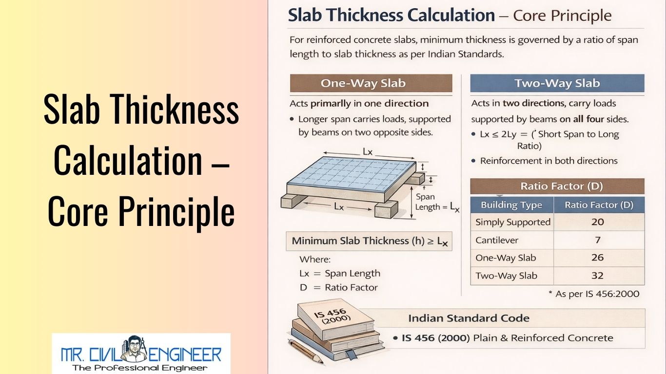 Slab Thickness Calculation (One-Way & Two-Way) – Complete Guide