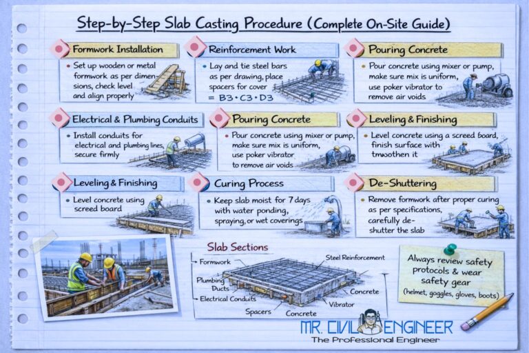 Step-by-Step Slab Casting Procedure | RCC Slab Construction Guide