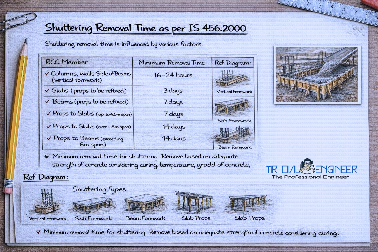 Shuttering Types & Removal Time as per IS Code | RCC Guide